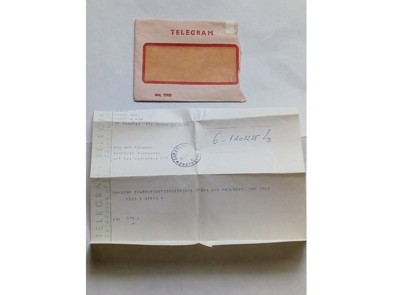 Telegram sa kovertom iz 1966.godine