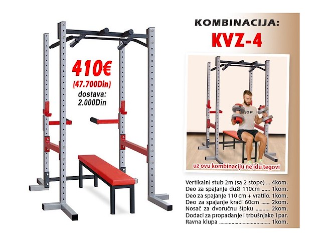 Kavez i klupa+ zgibovi + propadanje + trbušnjaci