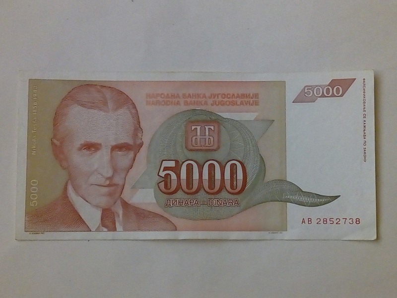 5000 Dinara 1993.godine --- SRJ --- Nikola Tesla ---