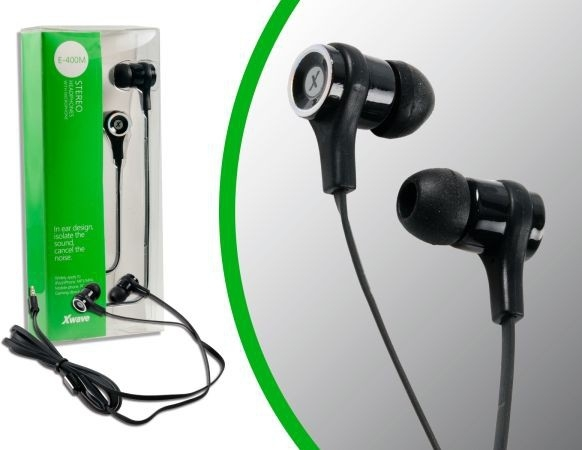 Xwave Slušalice za mobilni, E-400M black stereo, 3.5mm jack/mikrofon na 1.2 m flat kablu/silikonske kapice/pvc