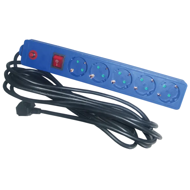 Produžni kabl + 5 utičnica + prekidač 3x1,5mm2 - 2m plavi sa prenaponskom zaštitom