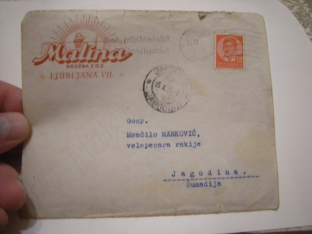 Koverta i pisma `Malina` Ljubljana 1936 god.