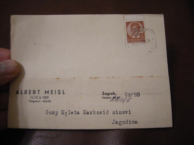 Dopisnica `Albert Meisl`, Zagreb, putovala 1938 god.