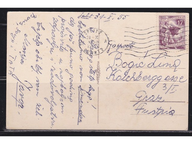 YU 1955  razglednica Split-Graz