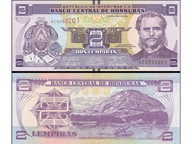 Honduras 2 Lempiras 2014. UNC.