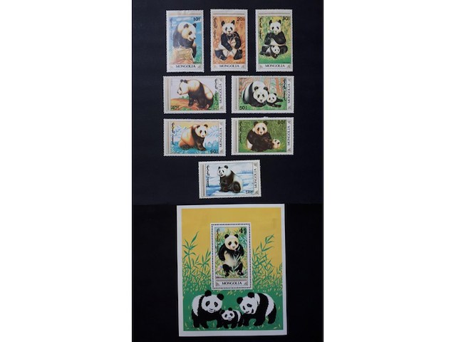 Mongolija 1990. - Fauna (panda) * Čista kompl. ser.+Bl