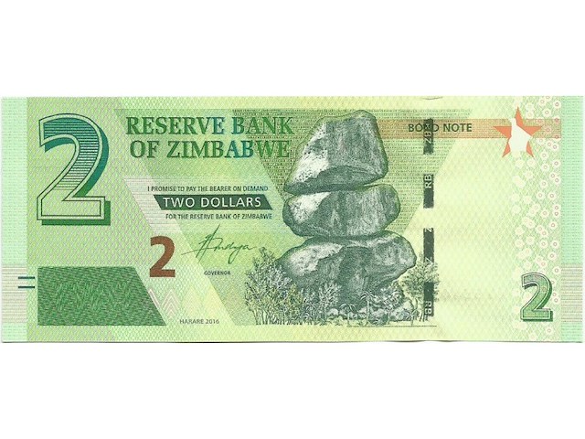 Zimbabwe 2 dollars 2016. UNC