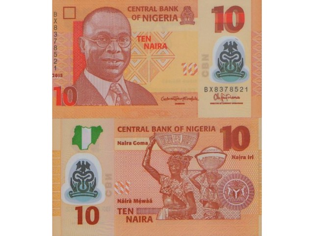 NIGERIA 10 Naira 2015 UNC, P-39 Polymer