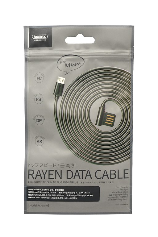 USB Data Cable REMAX RC-075m micro USB (2.1A) crni 1m