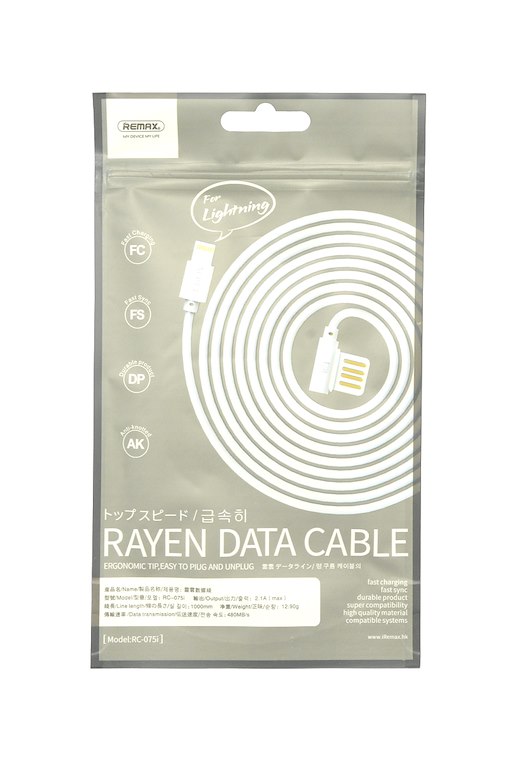 USB Data Cable REMAX RC-075i Za IPhone 5/6 USB (2.1A) Beli 1m