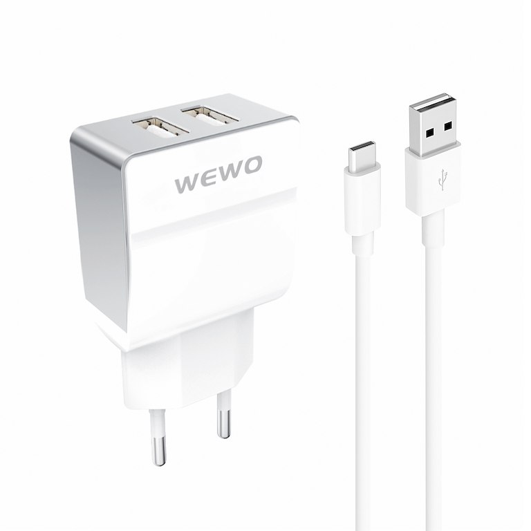 WEWO W-004 Punjač 2XUSB 2.4A + Type-C USB cable