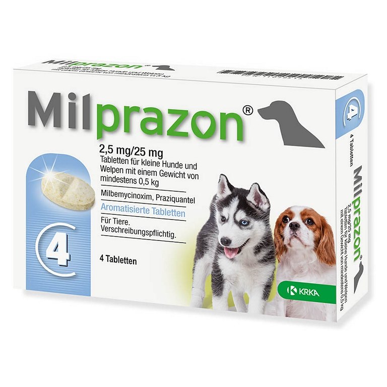 Milprazon za male pse i stenad 2,5mg/25mg jedna tableta, dostupno samo na recept veterinara u shopu