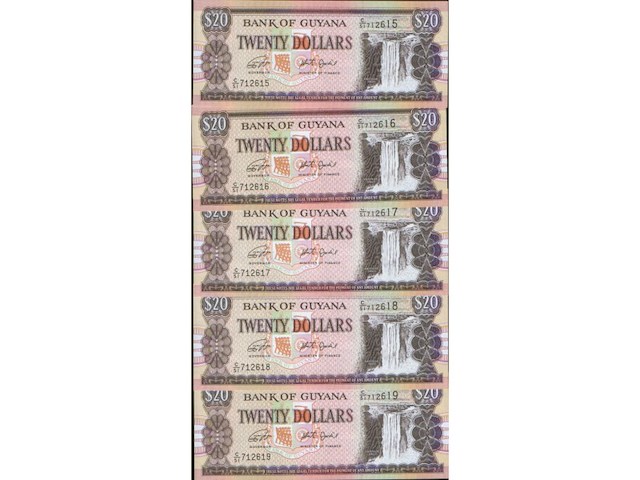 Guyana 5 X 20 Dollars 2018. UNC