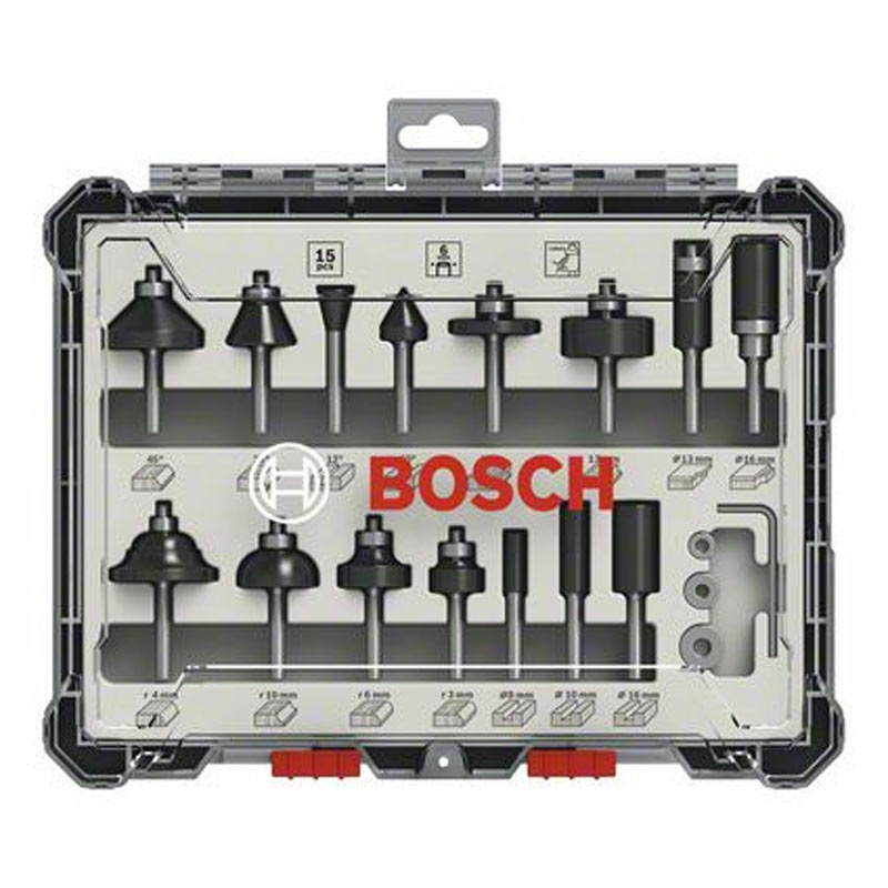 Bosch - 15-delni set Karbidnih glodala Standard for Wood - "Mix" 6 mm