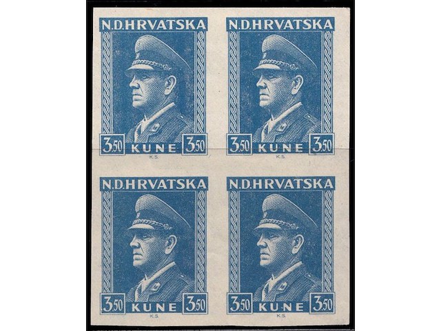 NDH PAVELIĆ 1943  - 3.50 KUNA - NEZUPČANI ČETVERAC