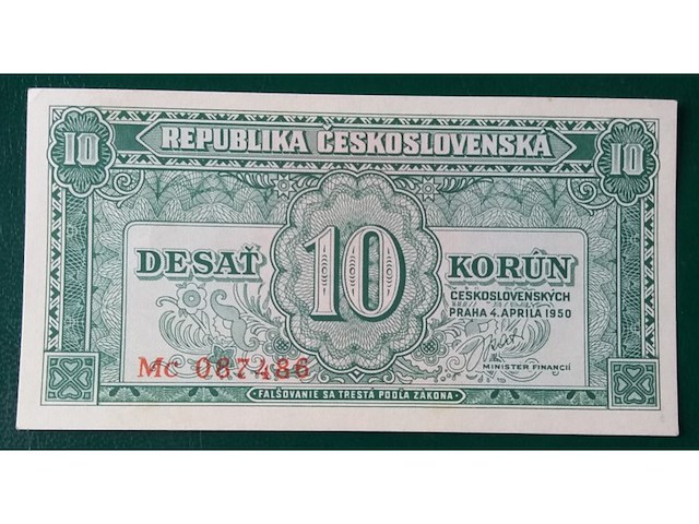 10 KORUN 1950 aUNC