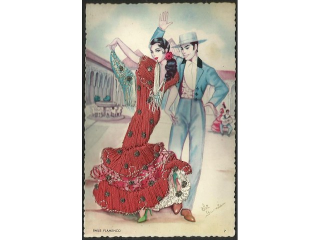 spanija flamenco vezena razglednica