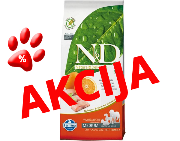 Farmina N&D Hrana za odrasle pse srednjih rasa bez žitarica
Riba i Pomorandža