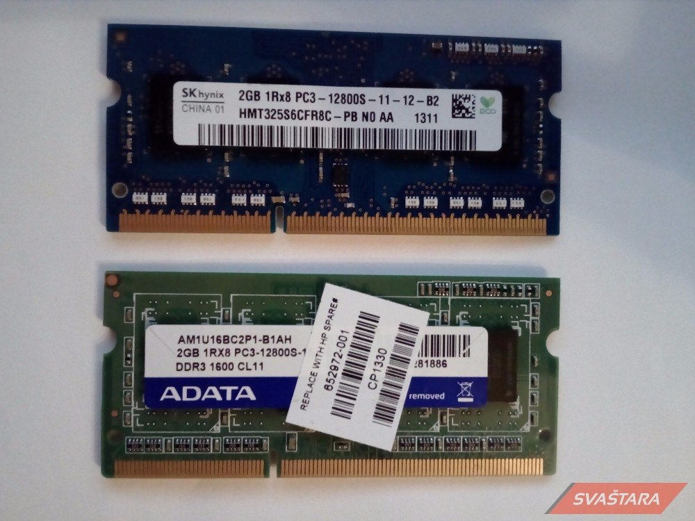 2x DDR3 2GB 1600Mhz memorija za laptop