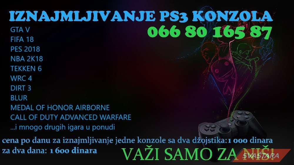 Iznajmljujemo ps 3 konzole za igru