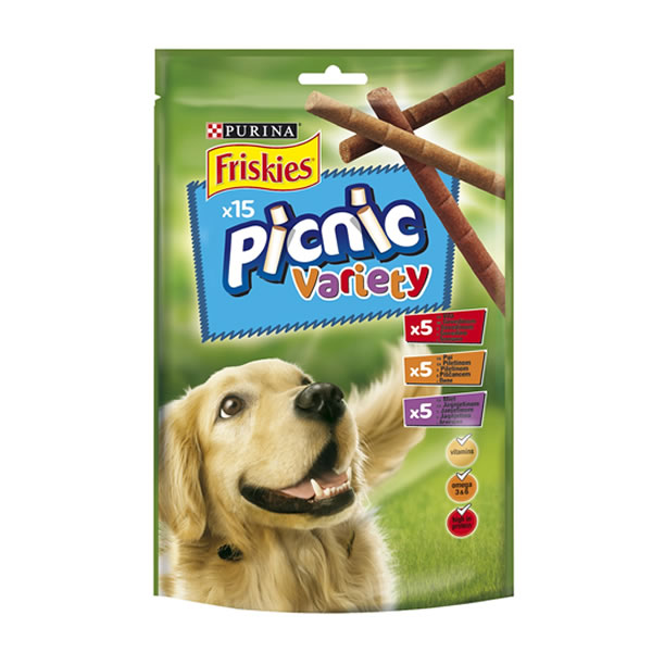 Friskies Poslastica za Pse Picnic Variety 126g – Ukusni Štapići sa Govedinom, Piletinom i Jagnjetinom