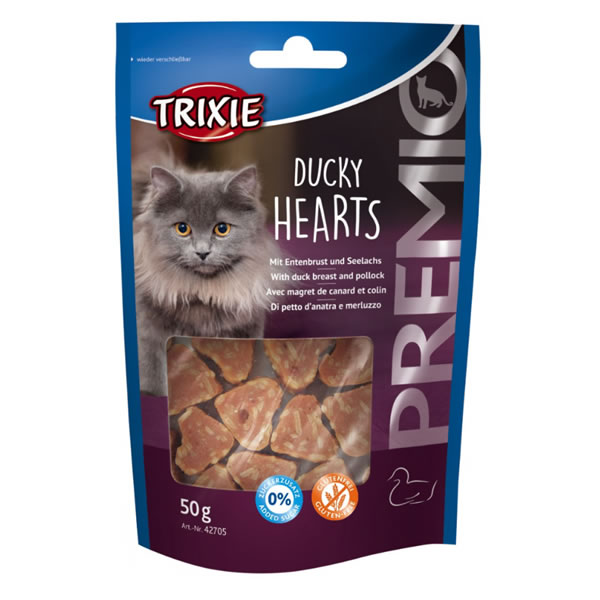 Trixie: Poslastica za mačke PREMIO Ducky Hearts, 50 gr