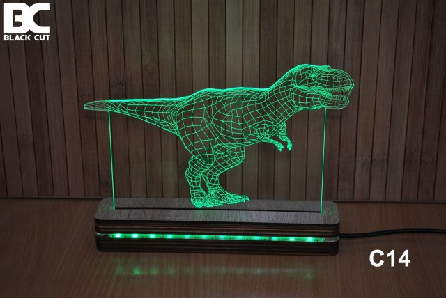 Black Cut 3D Lampa sa 9 različitih boja i daljinskim upravljačem - Tiranosaurus ( C14 )