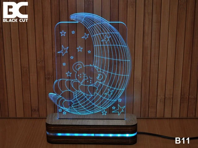 Black Cut 3D Lampa sa 9 različitih boja i daljinskim upravljačem - Mesec i meda ( B11 )
