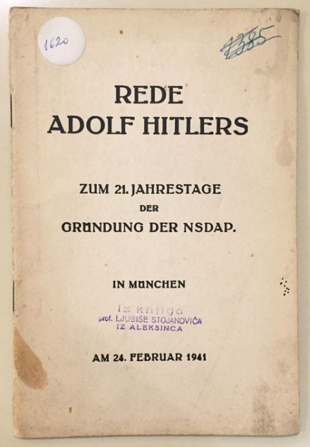 Rede Adolf Hitlers zum 21. Jahrestage der Gründung der NSDAP. In München am 24. Februar 1941