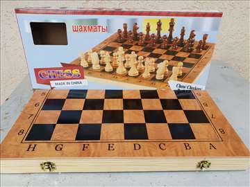 Šah drveni šahovski set sa figurama 3u1 novo