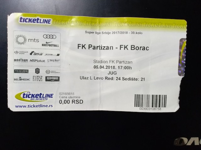 FUDBAL: PARTIZAN - BORAC (Cacak) 05.04.2018