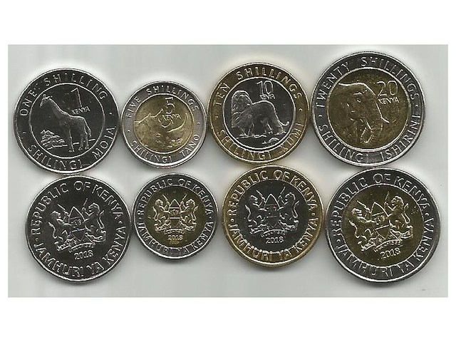 Kenya 1 - 5 - 10 - 20 shillings 2018. UNC set