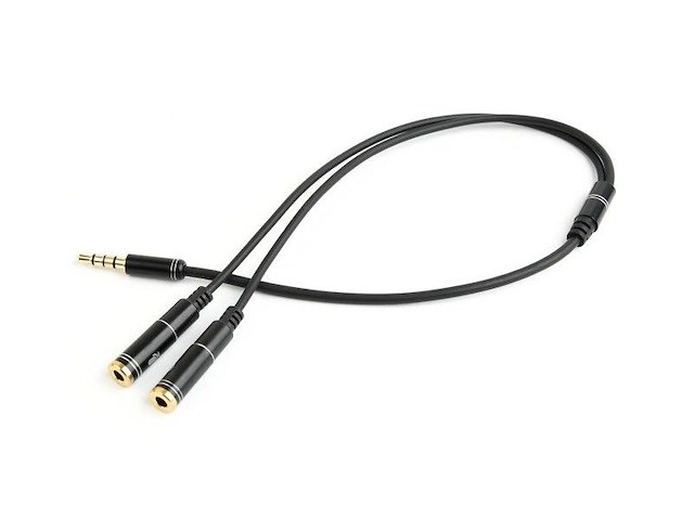 CCA-417M Gembird 2x 3.5 mm(slusalice i mikrofon) Metalni adapter na 1x 3.5mm(4 pin) cable, 0.2m crn