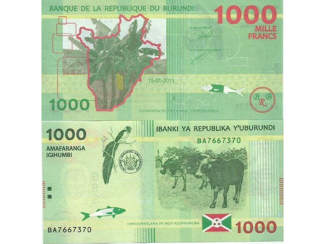 Burundi 1000 francs 2015 (2019). UNC