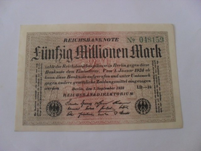 FUNFZIG MILLIONEN MARK 1923.