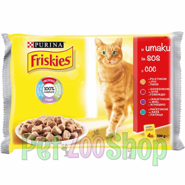 Hrana za mačke Piletina/Govedina/Jagnjetina/Pačetina u sosu FRISKIES Multipack 4x85g
