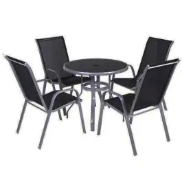Baštenska garnitura sto sa crnim kaljenim staklom + 4 stolice crne Sicilija