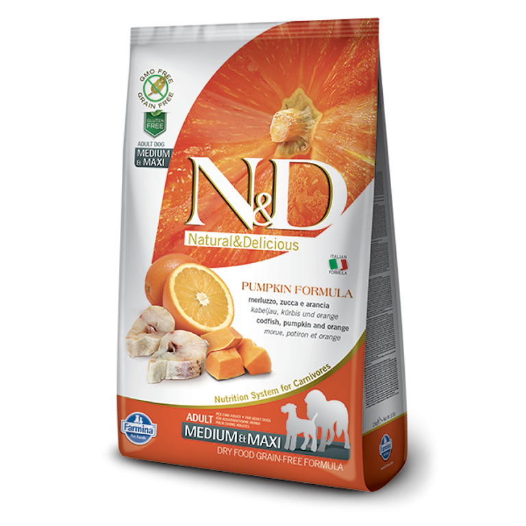 N&D Bundeva hrana za pse - Bakalar i narandža (Adult, Medium & Maxi) 12kg