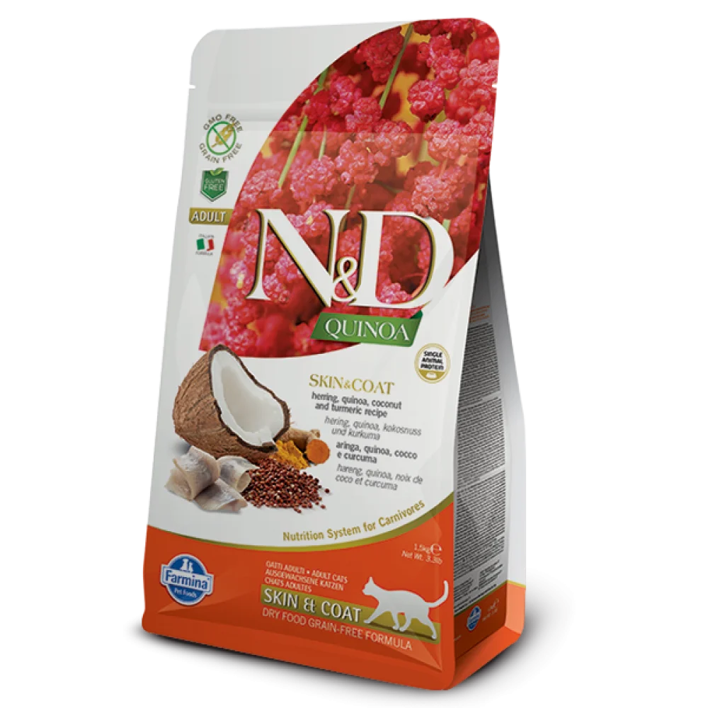 N&D Quinoa hrana za mačke - Skin & Coat Herring Cocunut & Curcuma 300gr