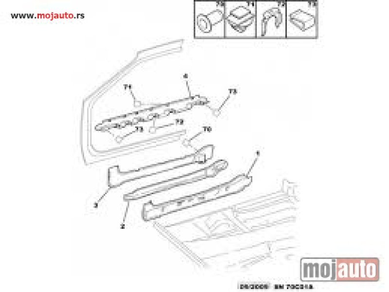 Pezo 106 II 3 Vrata Prag Levi 96-04, NOVO