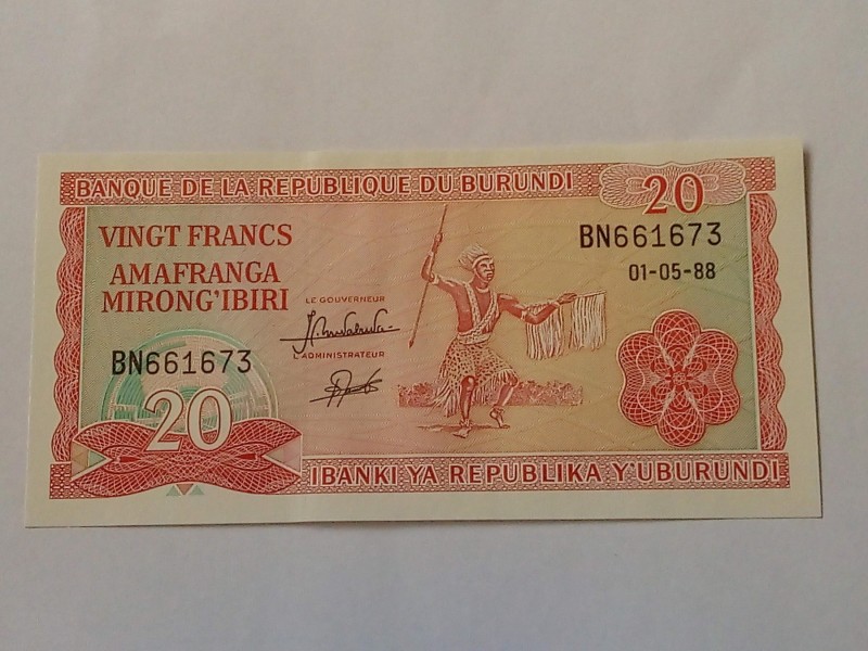 20 Francs 1988.god - Burundi - Africki Ples - Odlicna -