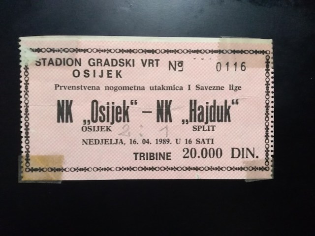 FUDBAL: OSIJEK - HAJDUK (Split) 16.04.1989