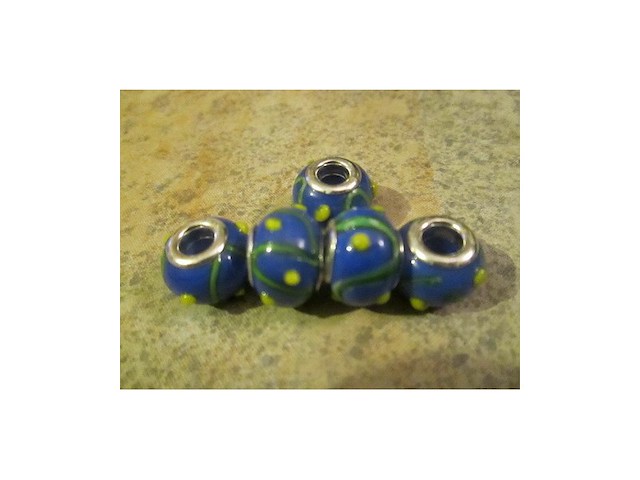 Pandora Perla staklo lampwork plavo zeleno žuto