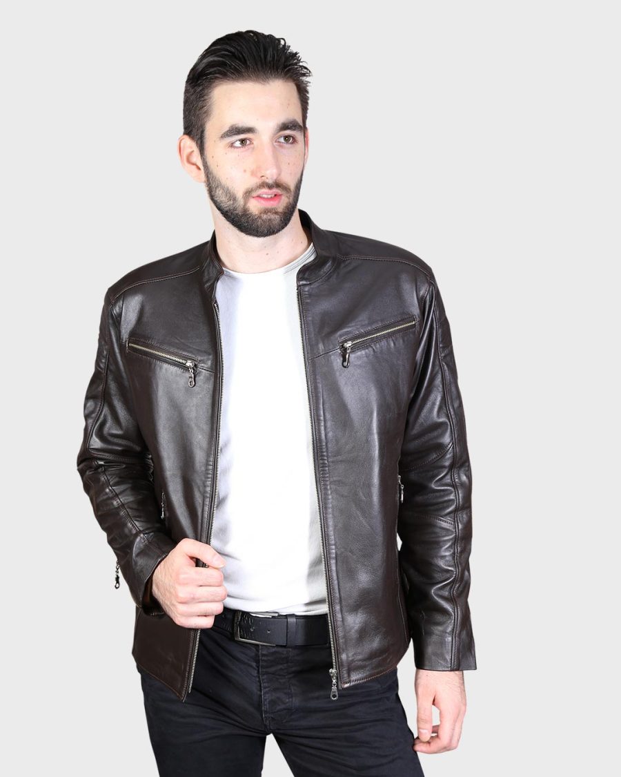 Muška kožna jakna – Alexandar – Tamno braon