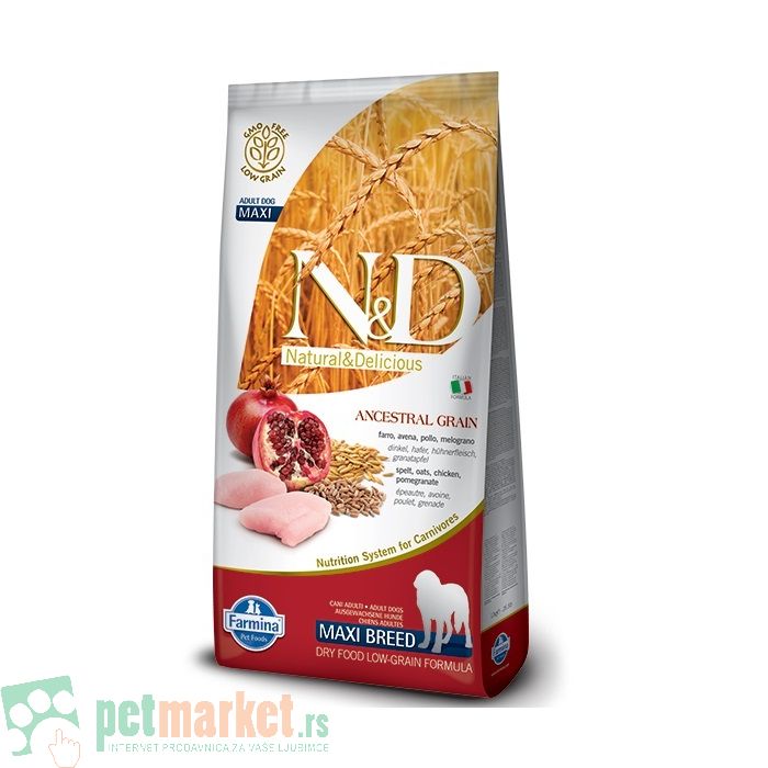 N&D Low Grain: Hrana za pse Medium/Maxi Adult, Piletina & Nar, 15 kg