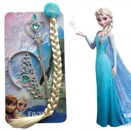 Frozen Elsa set za devojčice - kruna, pletenica i čarobni štapić