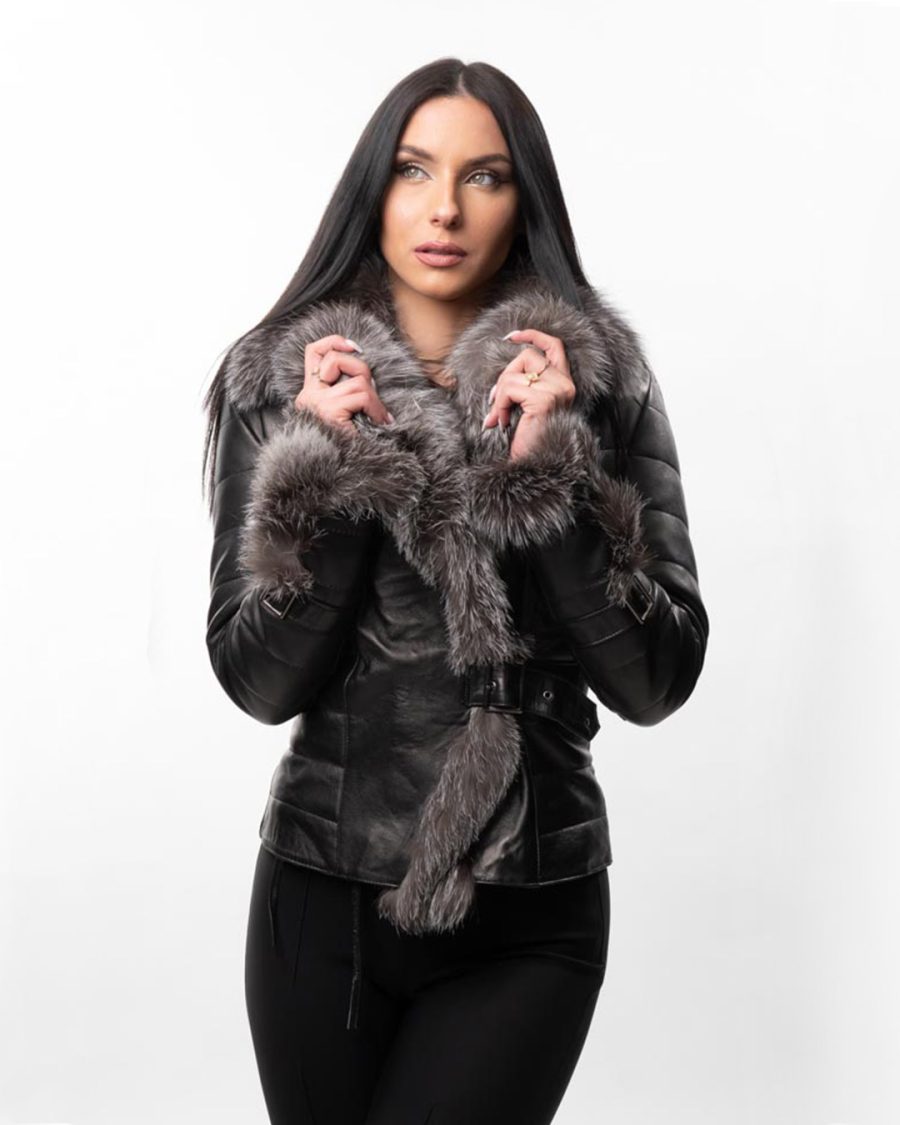 Ženska kožna jakna sa krznom – Vanessa – Crna, krzno polarne lisice