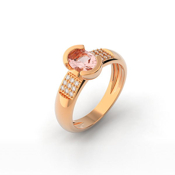 Prsten od roze zlata sa brilijantima i morganitom