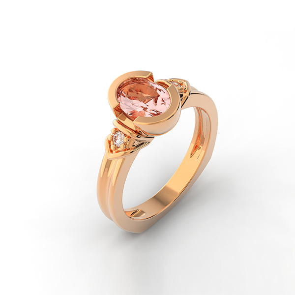 Prsten od roze zlata sa morganitom i dijamantima