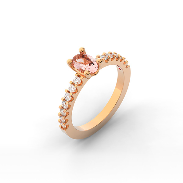 Prsten od roze zlata sa brilijantima i morganitom
